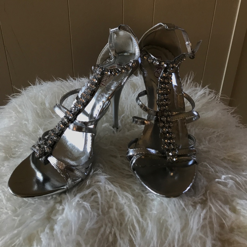 Silver/Rhinestone Pageant/Prom Strappy Heels - Gem
